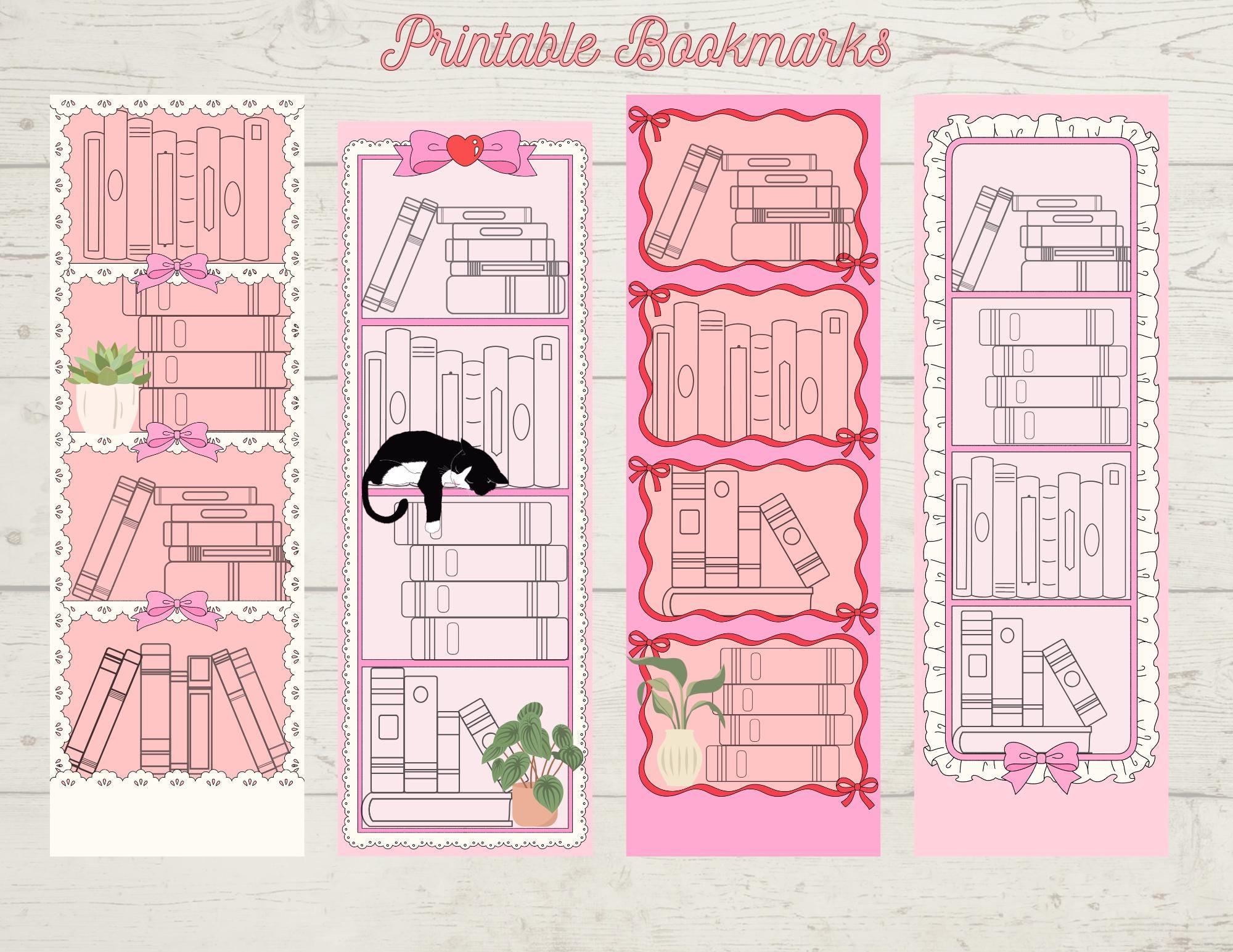 Printable Coquette Style Bookmarks, Printable Bookmarks, Digital ...