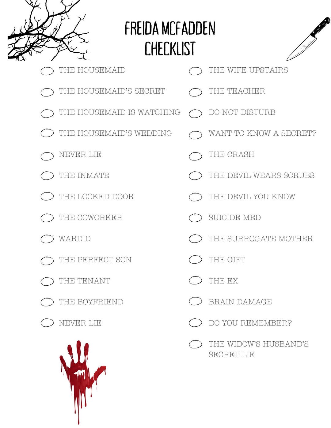 Freida Mcfadden Book Checklist, Book Checklist, Reading Log - Etsy