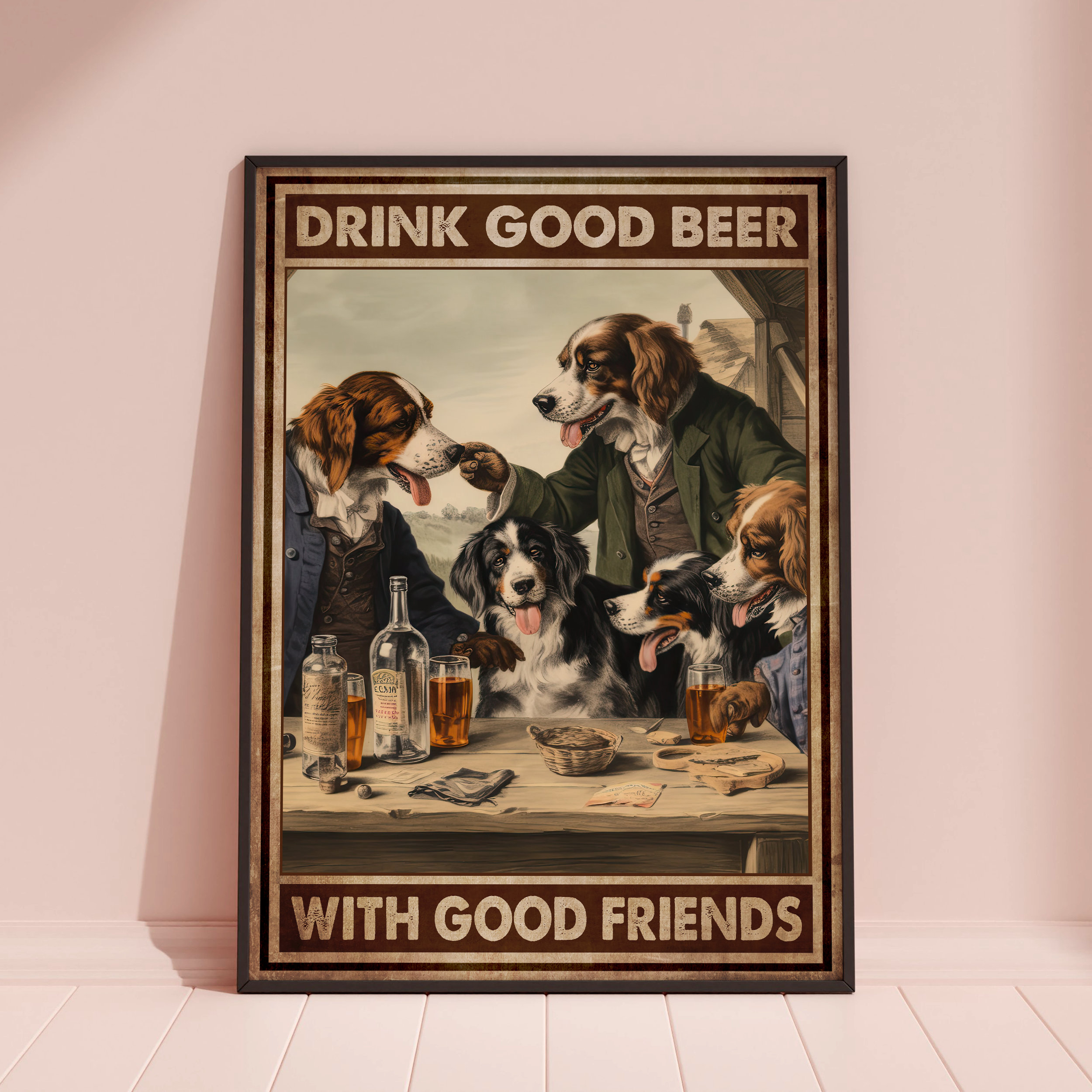 Dogs Drinking Beer Poster