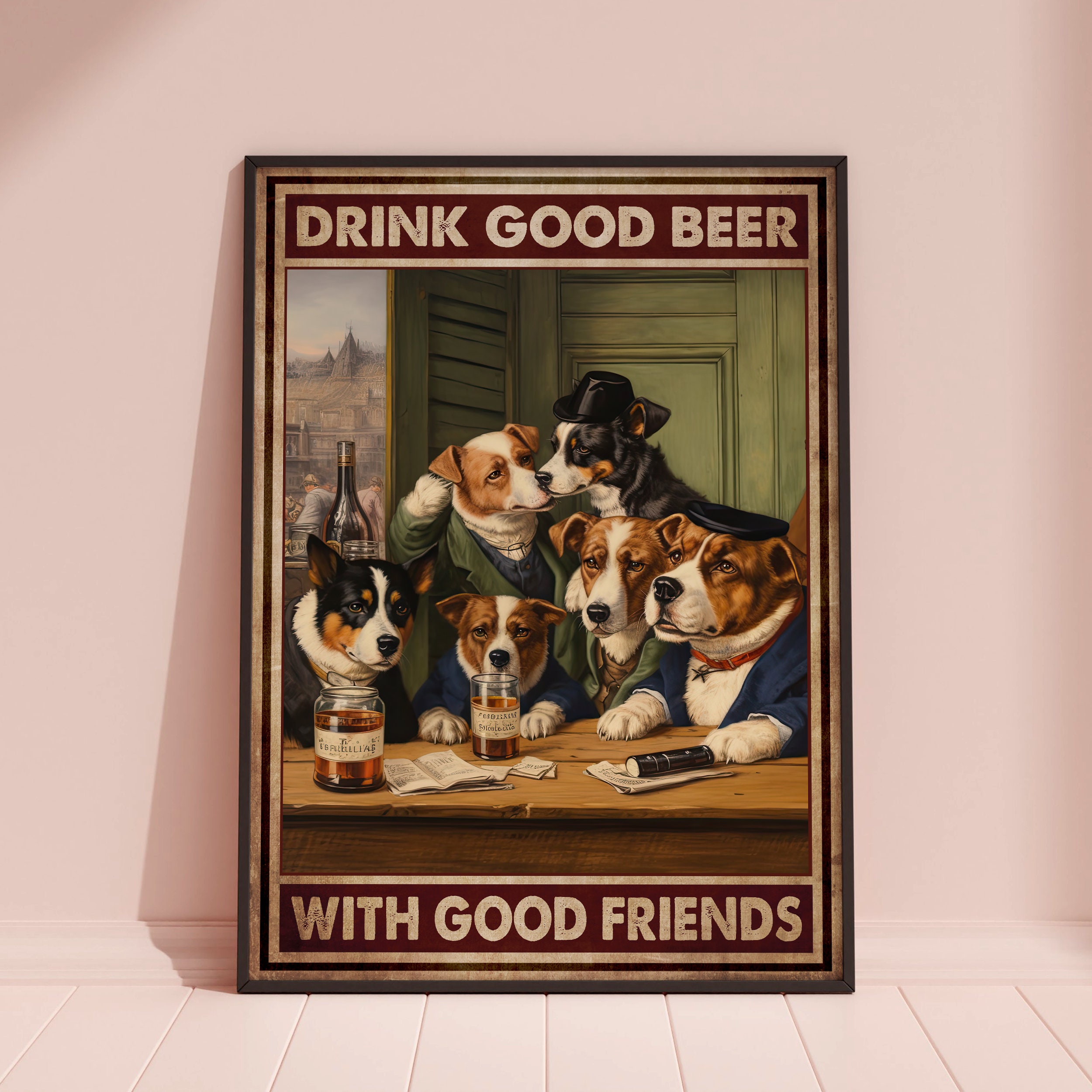 Dogs Drinking Beer Poster