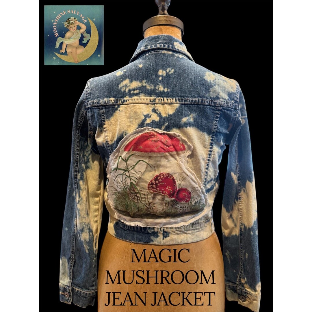 Distressed/ Reworked Denim Jacket| Magic Mushroom Vintage Patchwork ...