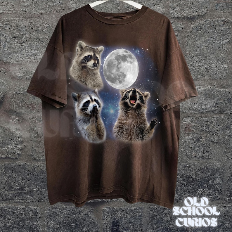 Three Raccoons Retro Graphic T-shirts, Vintage Raccoon Moon Shirt ...