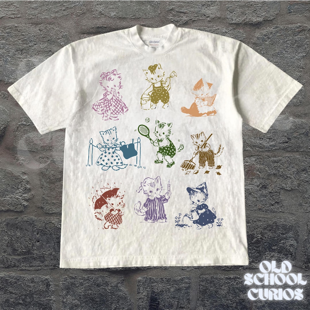 Cat 90s Tattoo Vintage T-shirt, Retro Kitten Cute Shirt, Cat Lovers ...