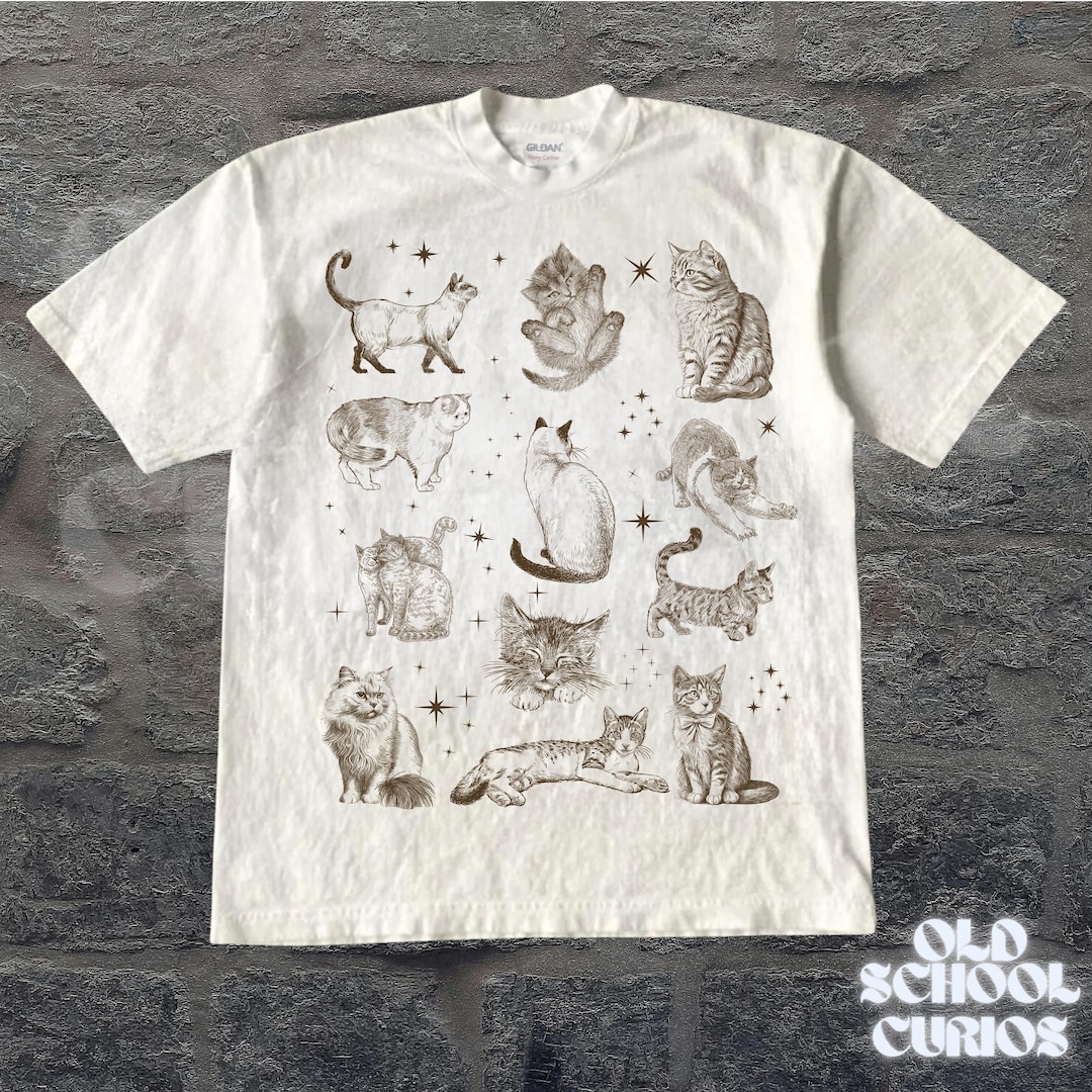 Cats Retro 90s Tattoo T-shirt, Vintage Kitten Nature Tee, Cat Lovers ...