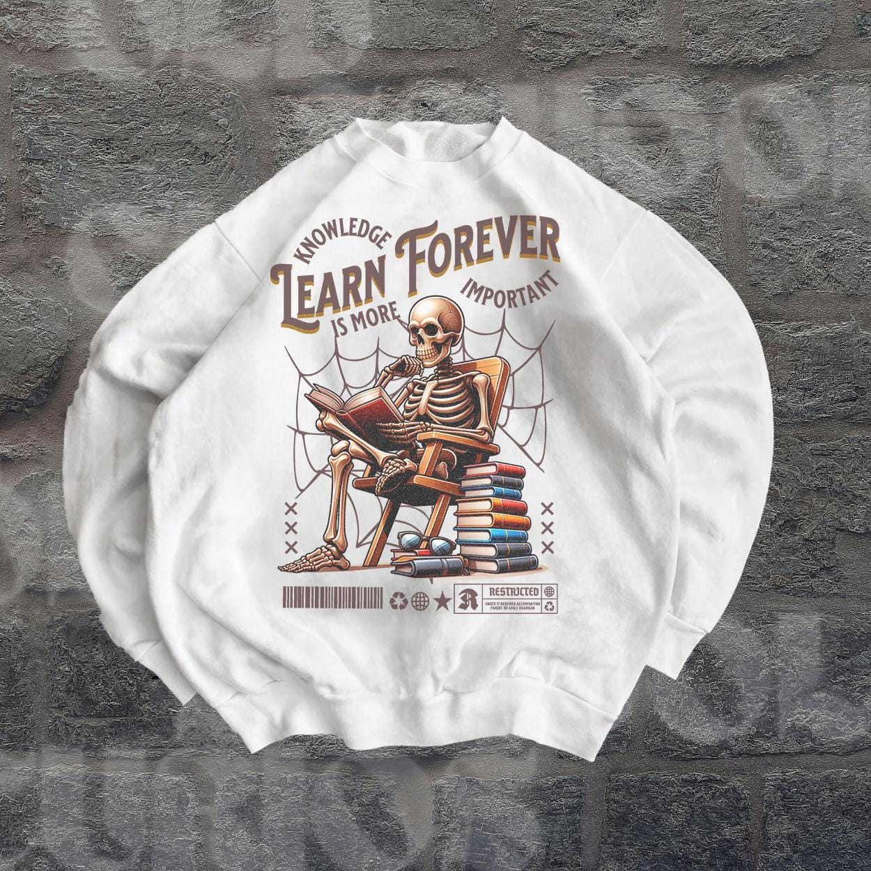 Vintage 90s Style Skeleton Reading Books Sweatshirt, Librarian Skeleton ...