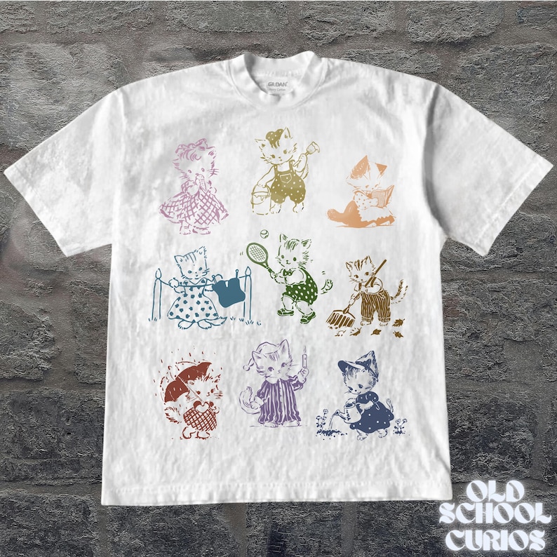 Cat 90s Tattoo Vintage T-shirt, Retro Kitten Cute Shirt, Cat Lovers ...