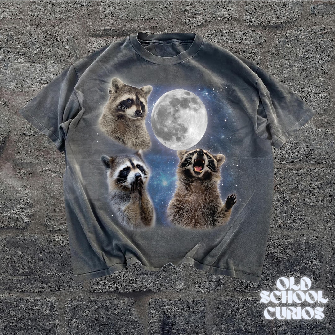Three Raccoons Retro Graphic T-shirts, Vintage Raccoon Moon Shirt ...