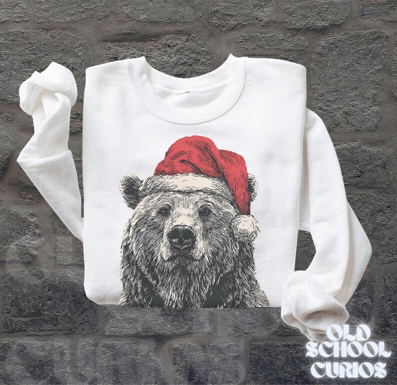 Retro Christmas Grizzly Bear Sweatshirt, Vintage Wildlife Holiday ...