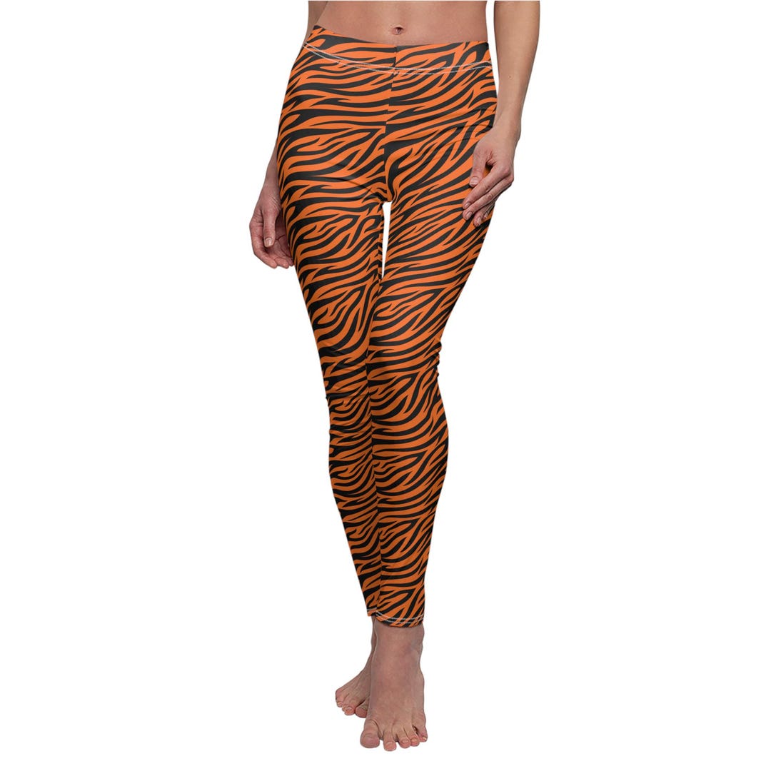 Black and Orange Tiger Leggings, Football Spirt Mascot Tiger Stripe ...