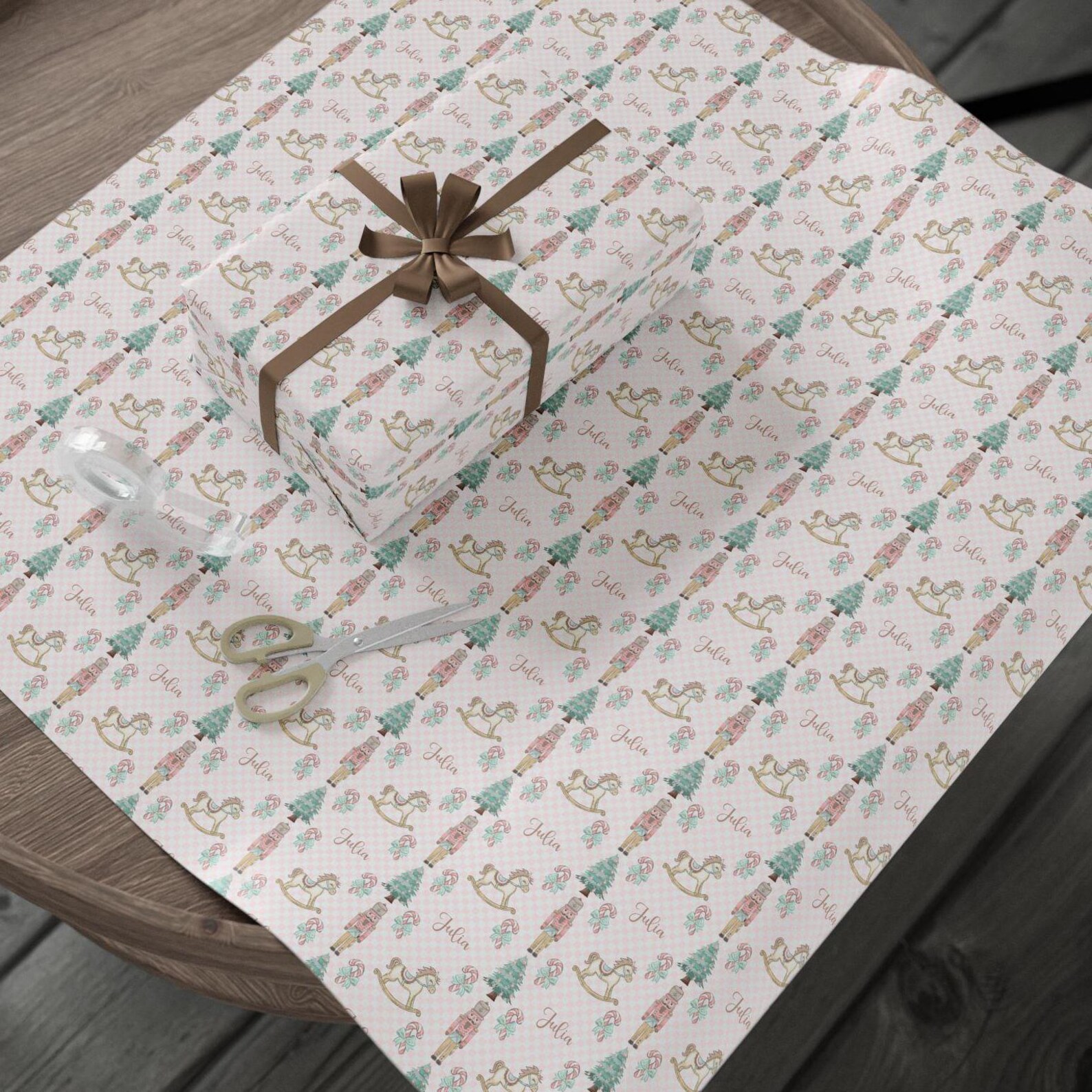 Cute Pink Custom Nutcracker Wrapping Paper Roll, Vintage Personalized ...