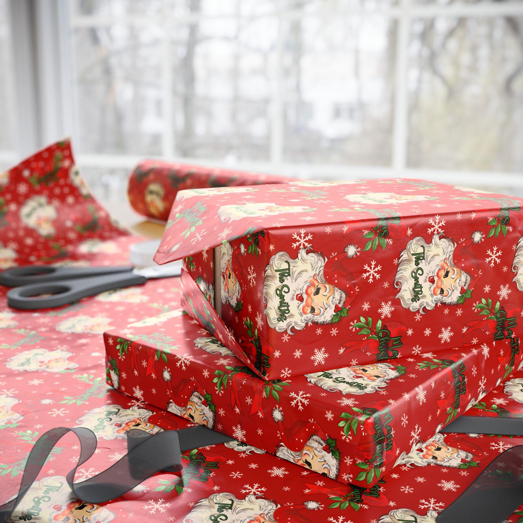 Custom Christmas Wrapping Paper Roll, Vintage Santa Holiday ...
