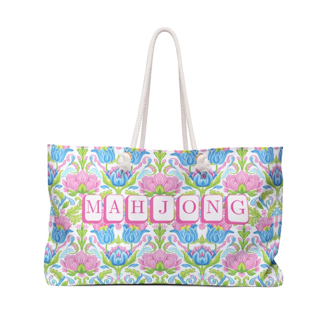 Mahjong Pattern Bag Pink Blue Floral | Mahjong Tile Pattern Game Night ...