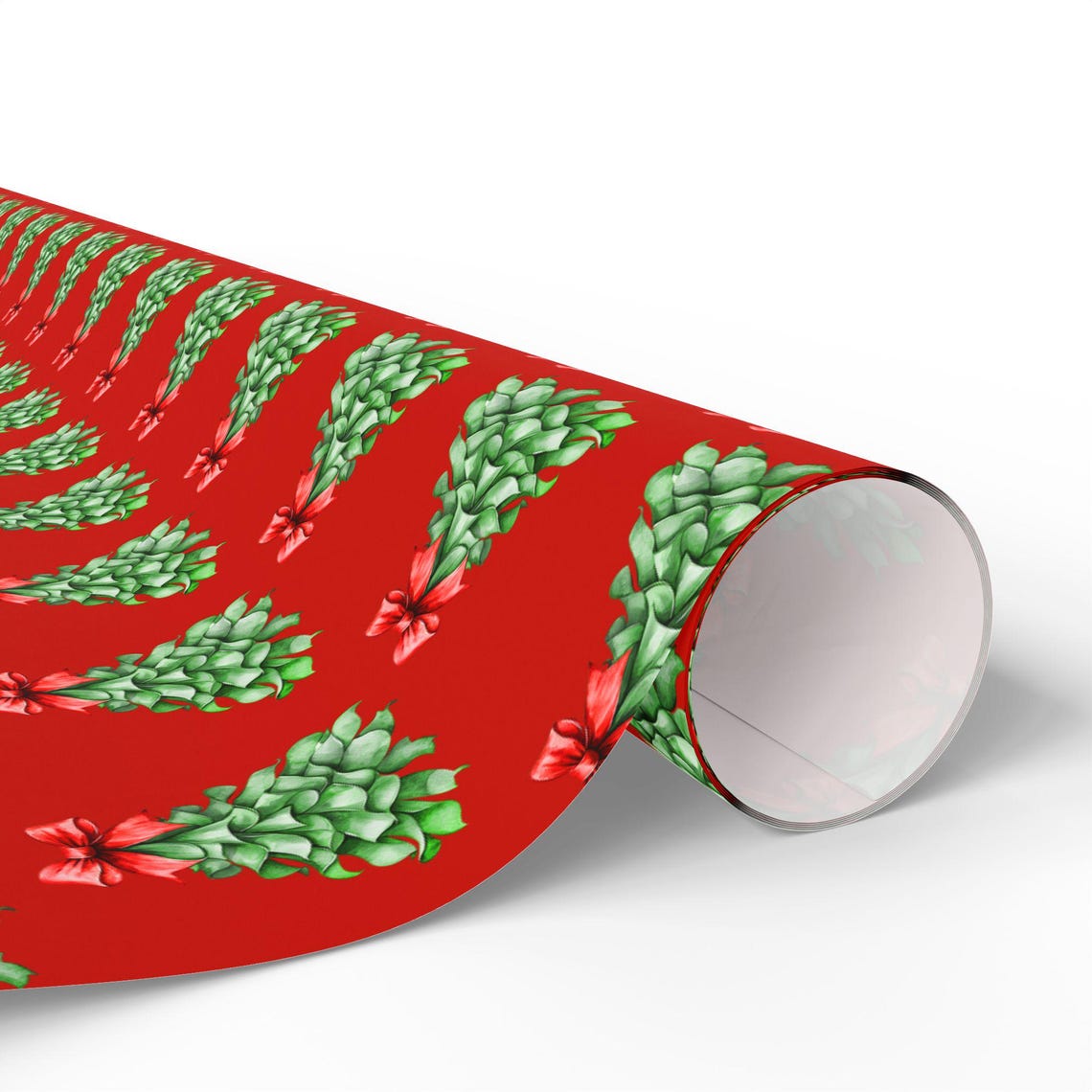 Christmas Tree Christmas Wrapping Paper With Red Bow, Christmas ...