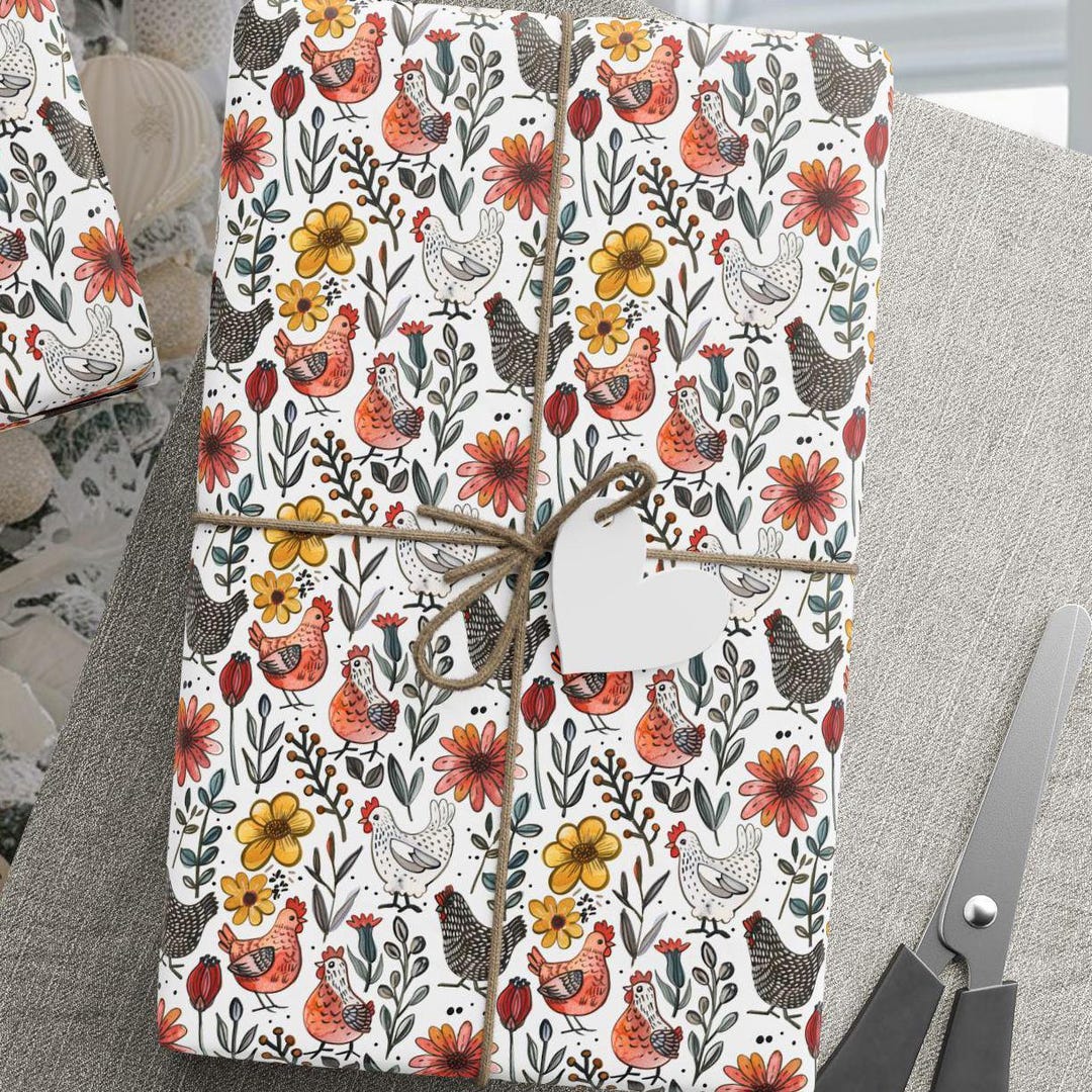 Chicken Wrapping Paper Roll, Boho Chicken Gift Wrap for Birthday ...