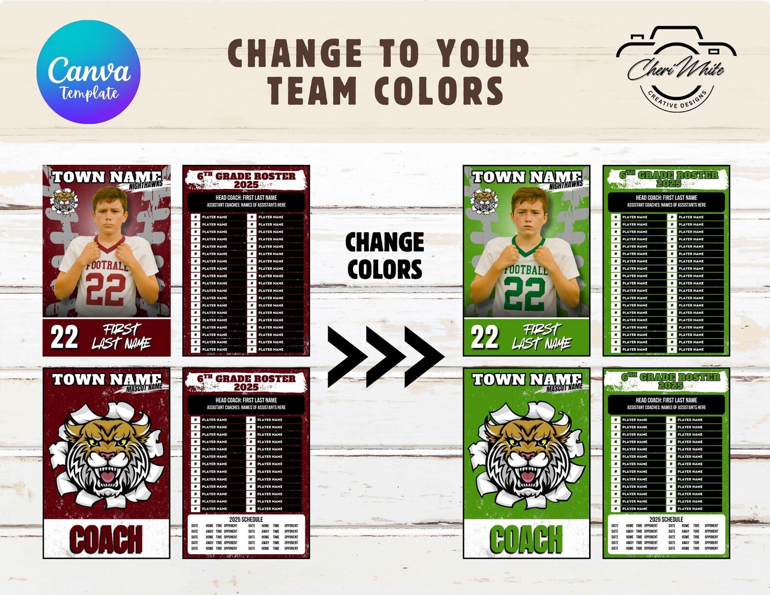 Sports Team Roster Player Card Canva Template Youth Football Lanyard - Etsy