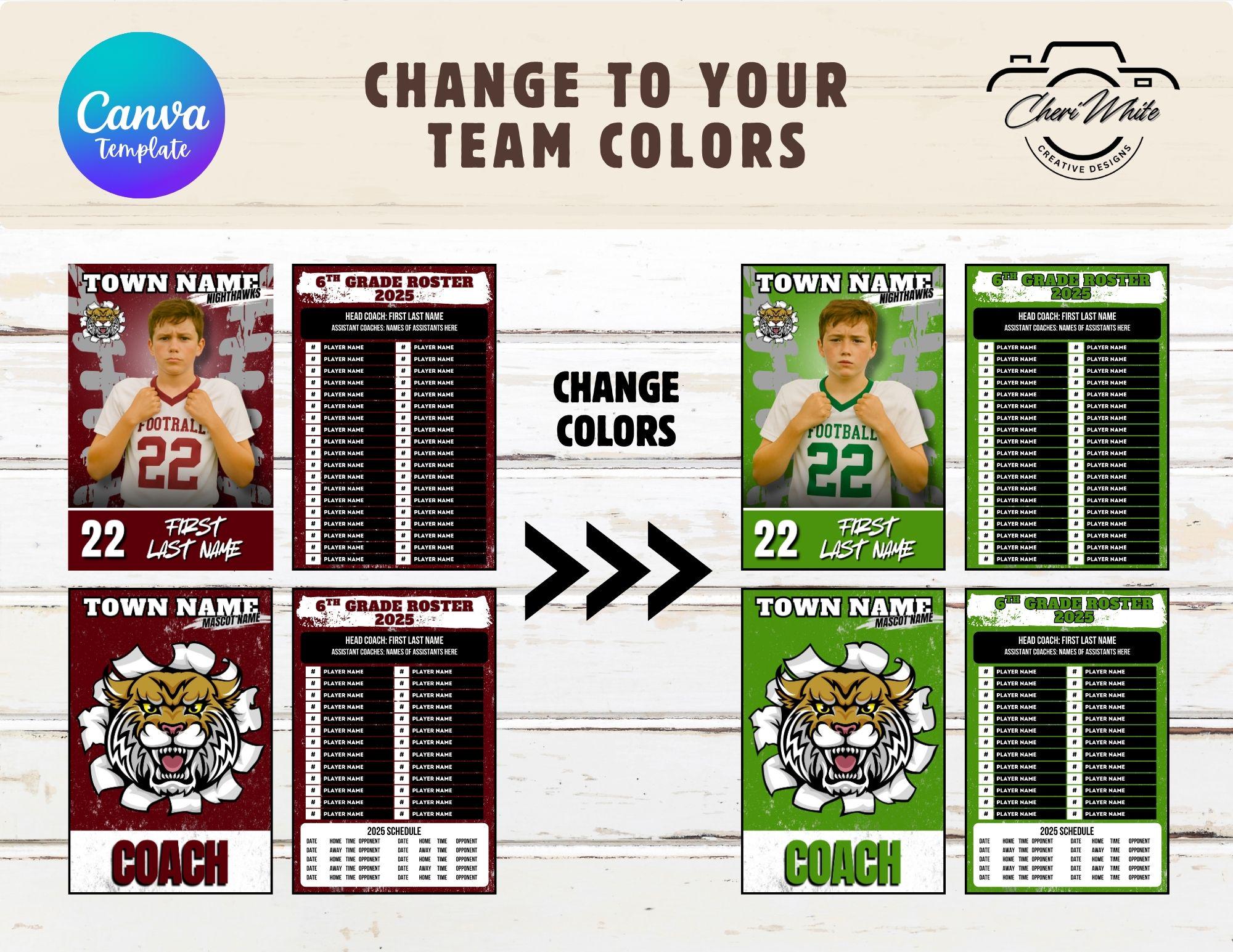 Sports Team Roster Player Card Canva Template Youth Football Lanyard - Etsy