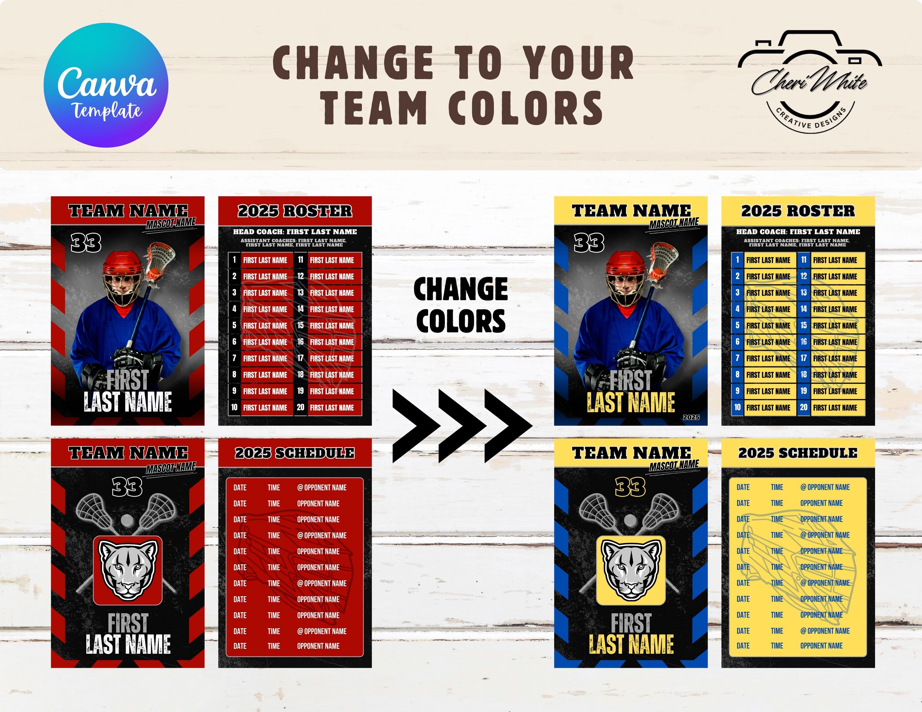 Sports Team Roster Player Card Canva Template Lacrosse Soccer Field ...