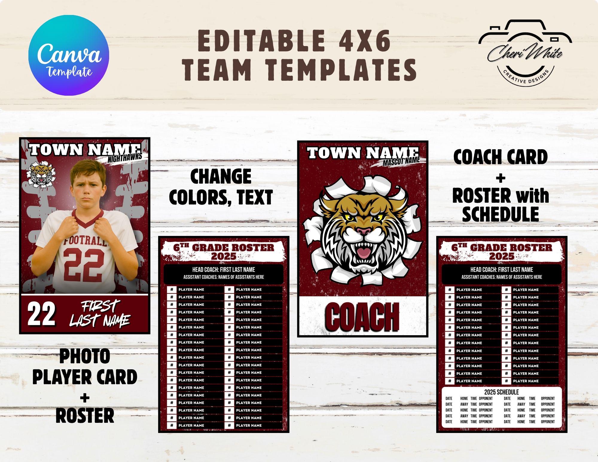 Sports Team Roster Player Card Canva Template Youth Football Lanyard - Etsy