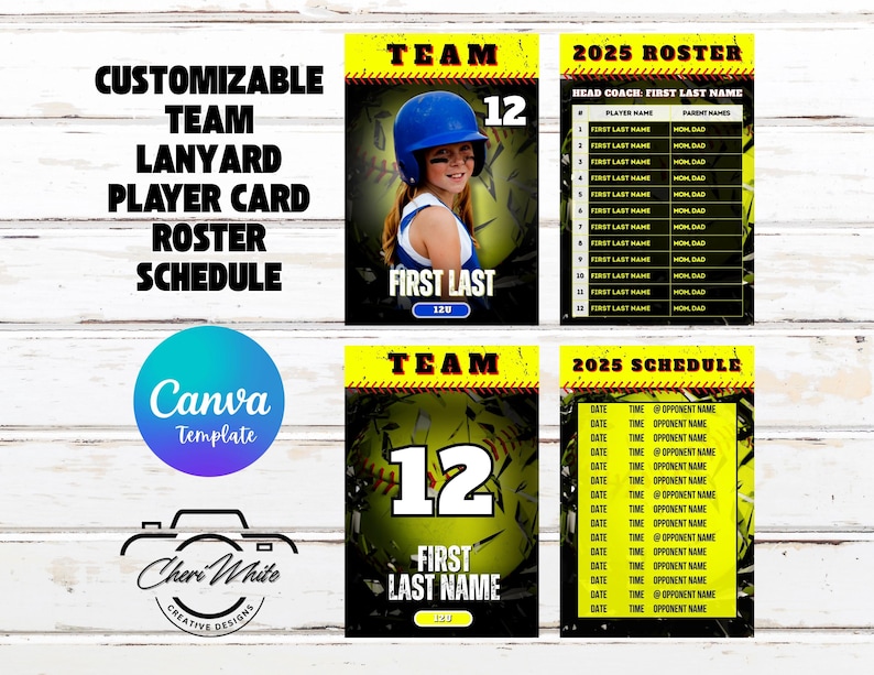 Editable Softball Team Lanyard Roster Player Card Schedule - Etsy