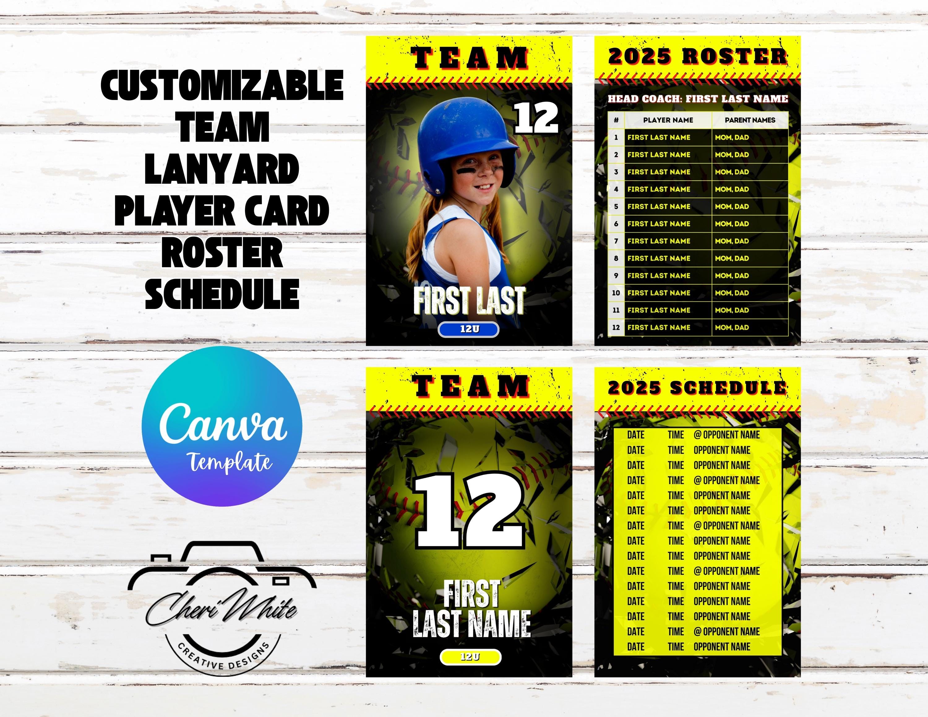 Editable Softball Team Lanyard Roster Player Card Schedule - Etsy