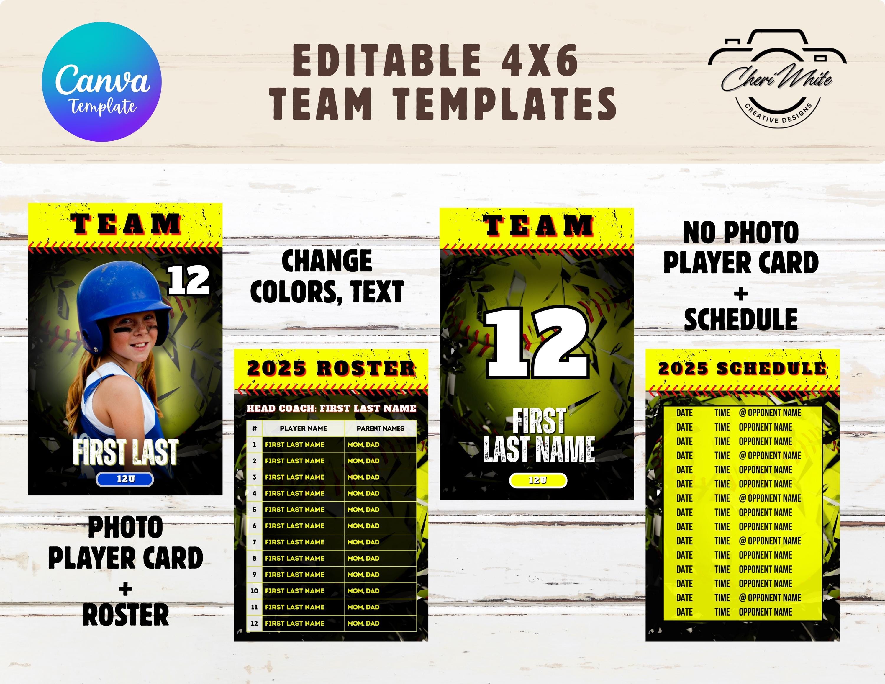 Editable Softball Team Lanyard Roster Player Card Schedule - Etsy
