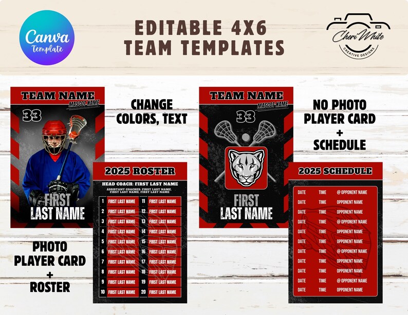 Sports Team Roster Player Card Canva Template Lacrosse Soccer Field ...