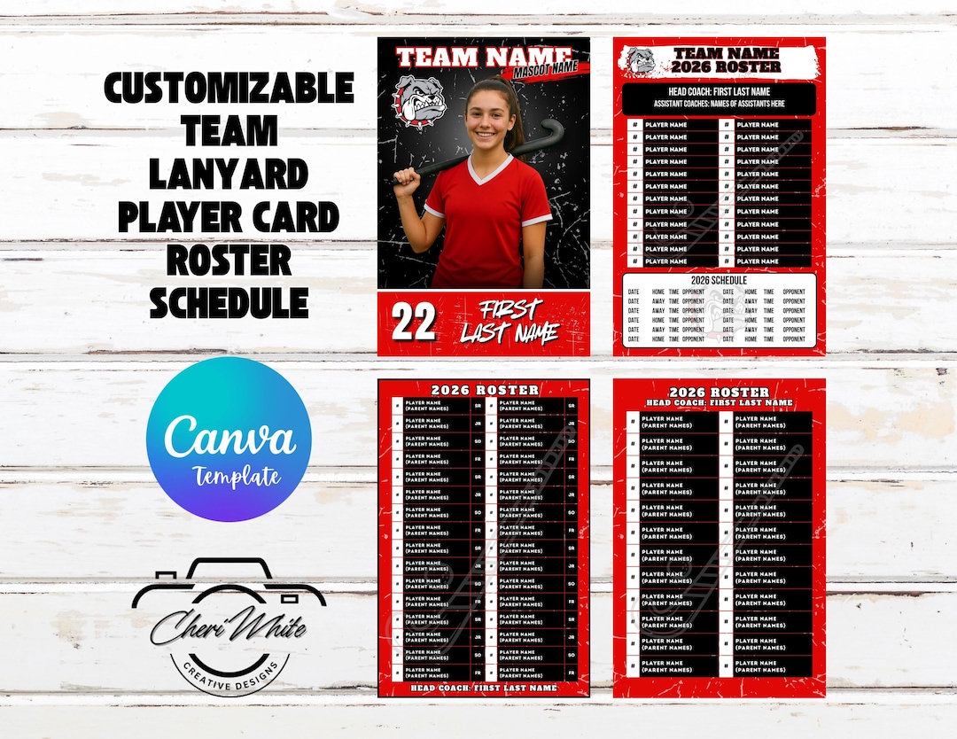 Sports Team Roster Player Card Schedule Canva Template Youth Field ...