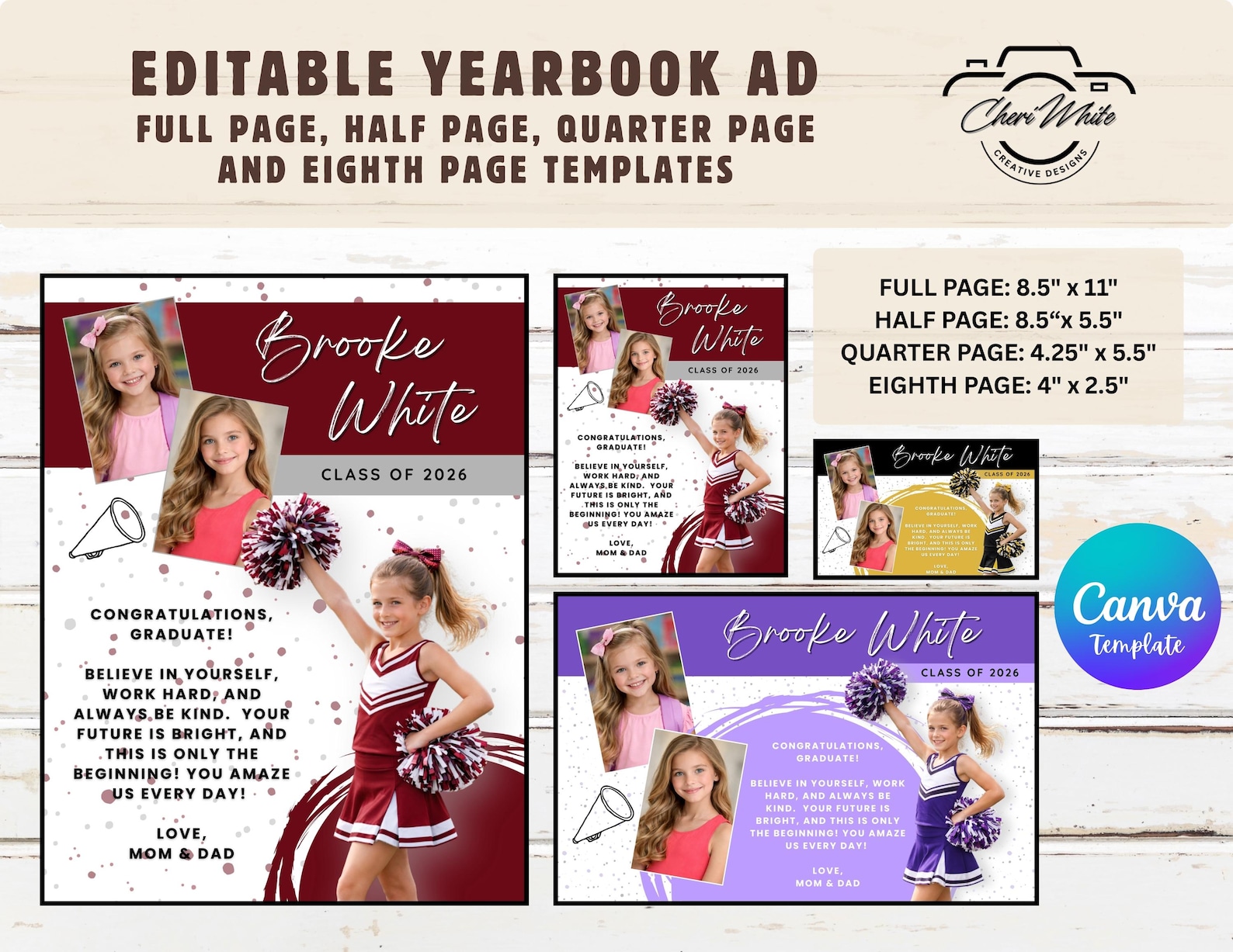 Editable Cheer Yearbook Ad | Graduation Tribute Page | 4 Size Templates ...