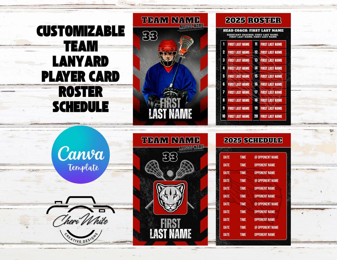 Sports Team Roster Player Card Canva Template Lacrosse Soccer Field ...