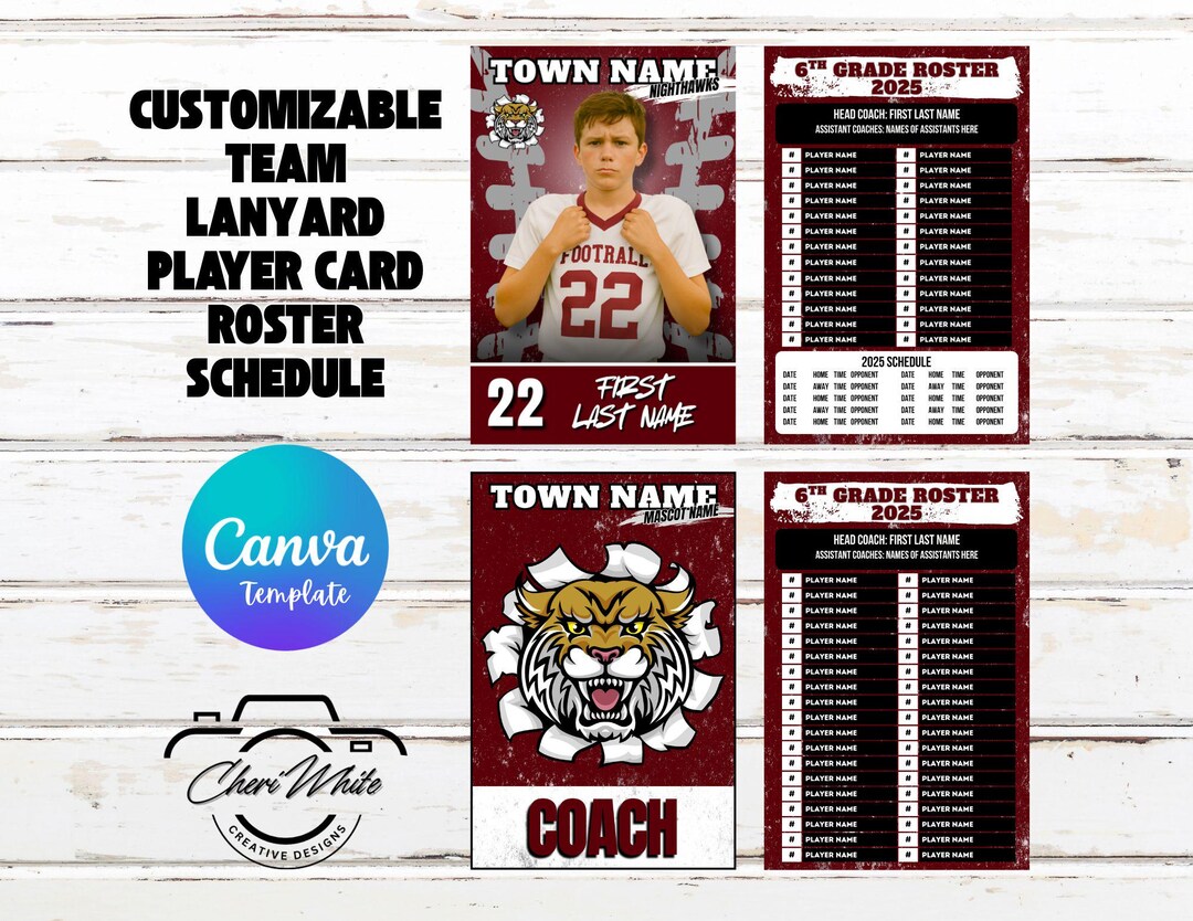 Sports Team Roster Player Card Canva Template Youth Football Lanyard - Etsy