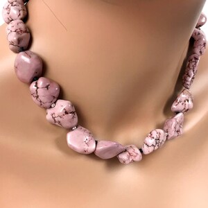 Chunky Pink Turquoise Necklace, Pink Magnesite Necklace, Womens Fashion ...