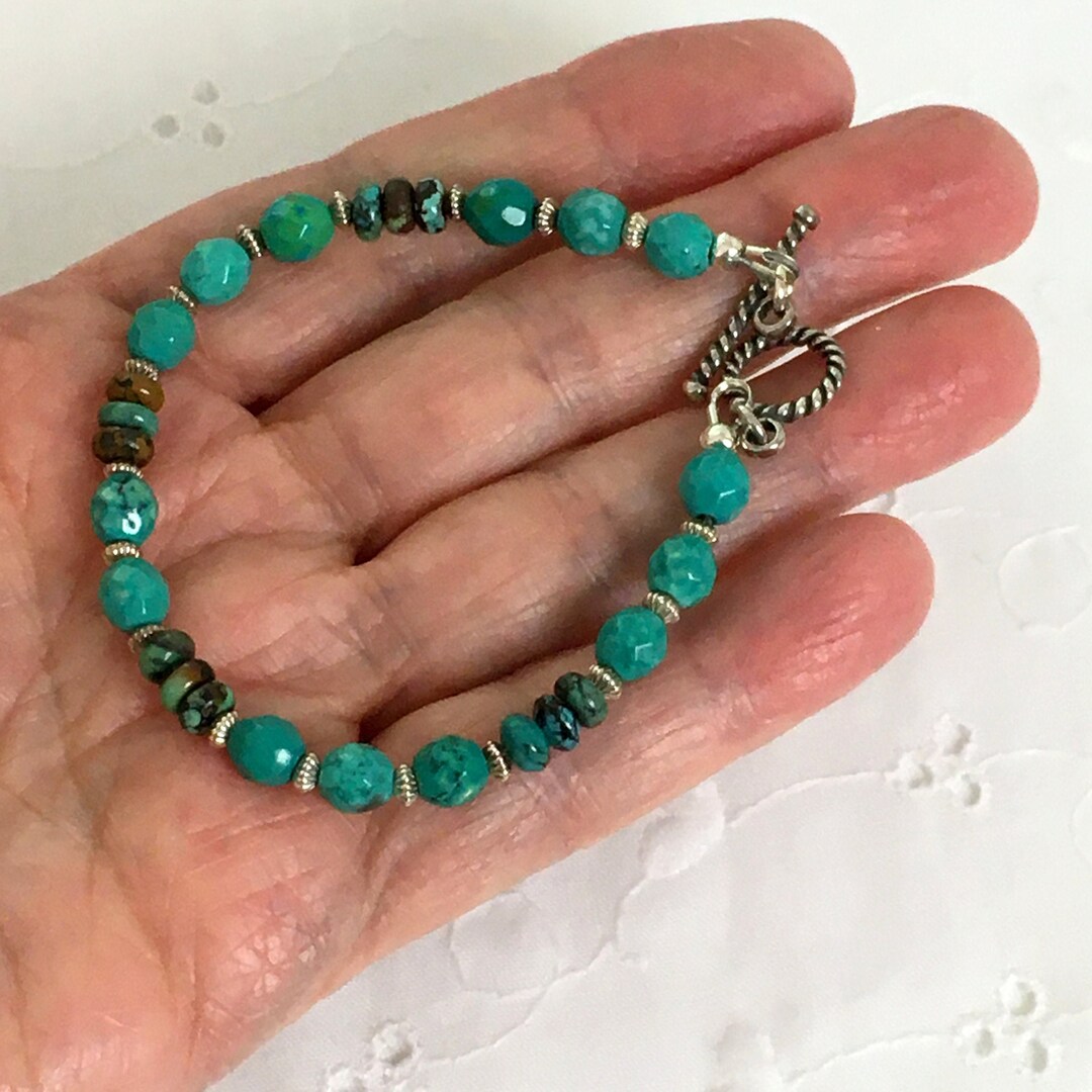 Natural Green Blue Turquoise Bracelet, Multi-color Turquoise Bracelet ...