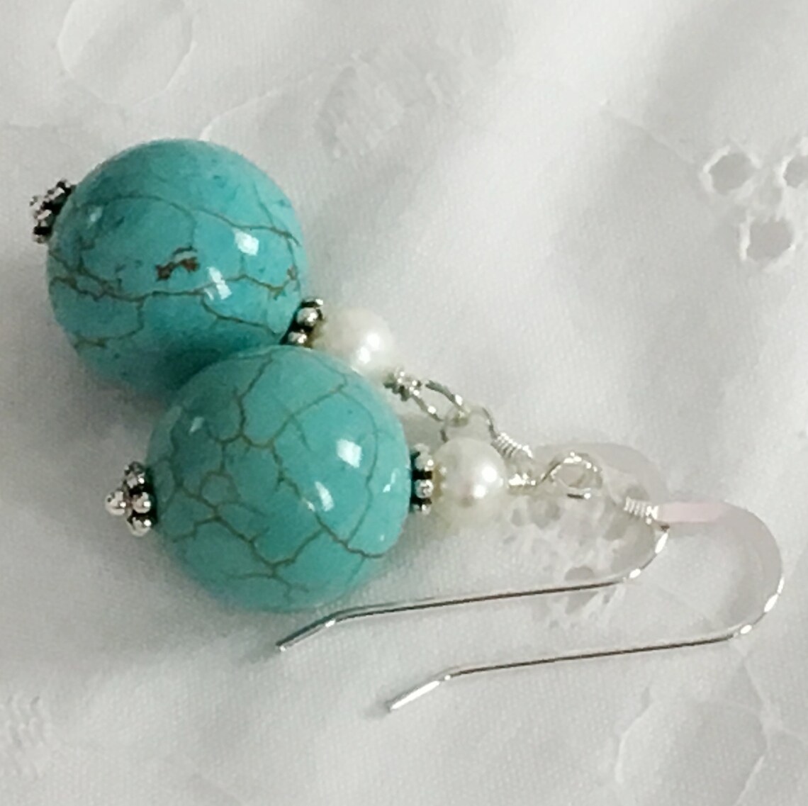 Turquoise Pearl Earrings Coral and Turquoise Earrings Big - Etsy