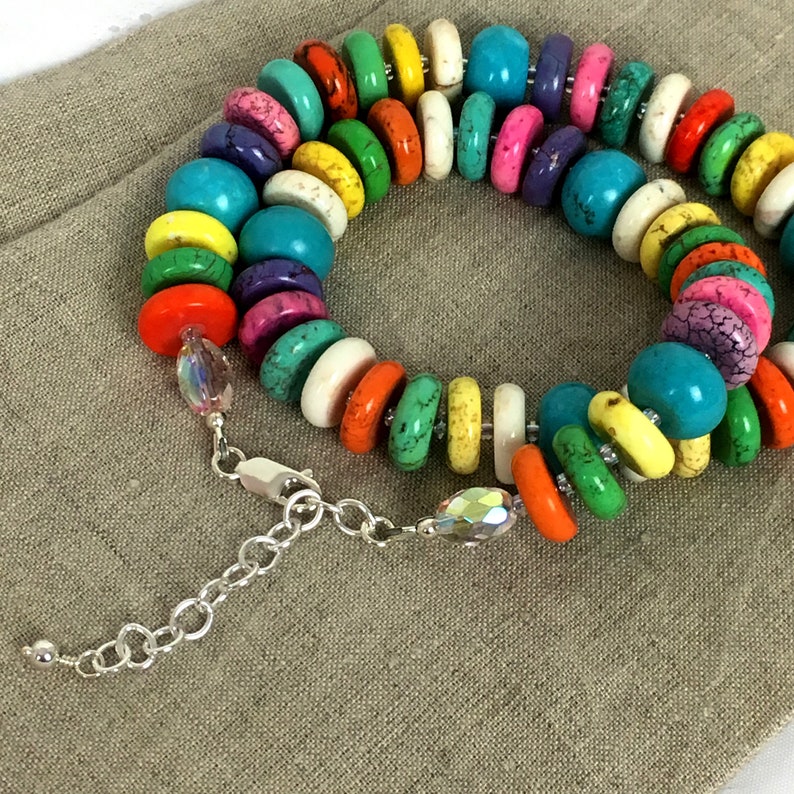 Multi color beaded necklace flat bead stone necklace | Etsy