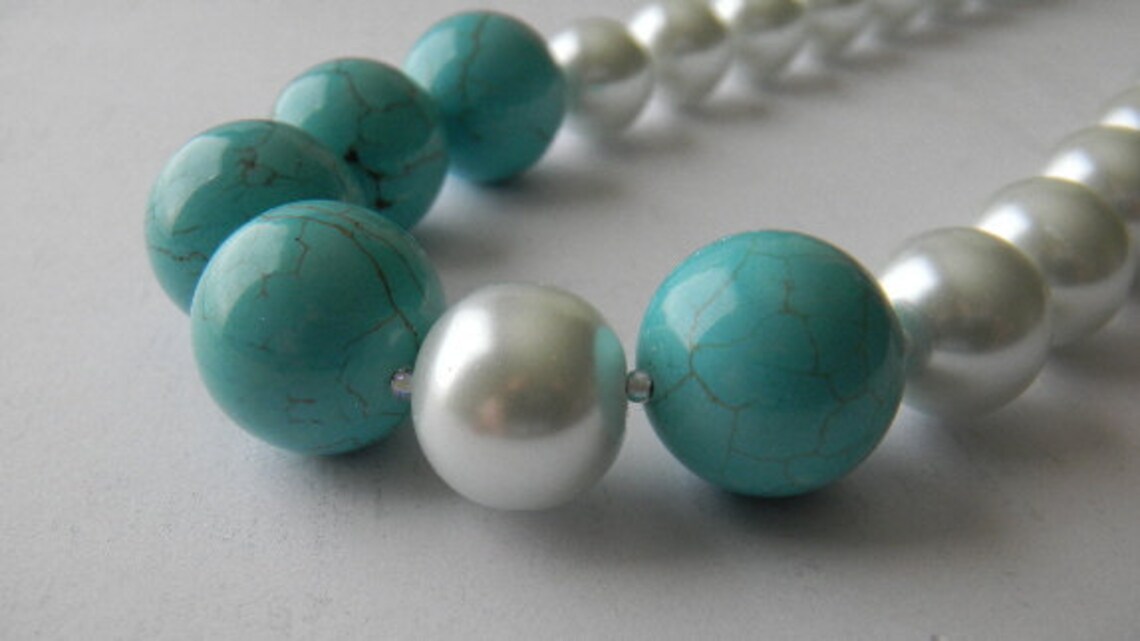 Chunky Pearl and Turquoise Necklace, Asymmetrical Statement Necklace - Etsy