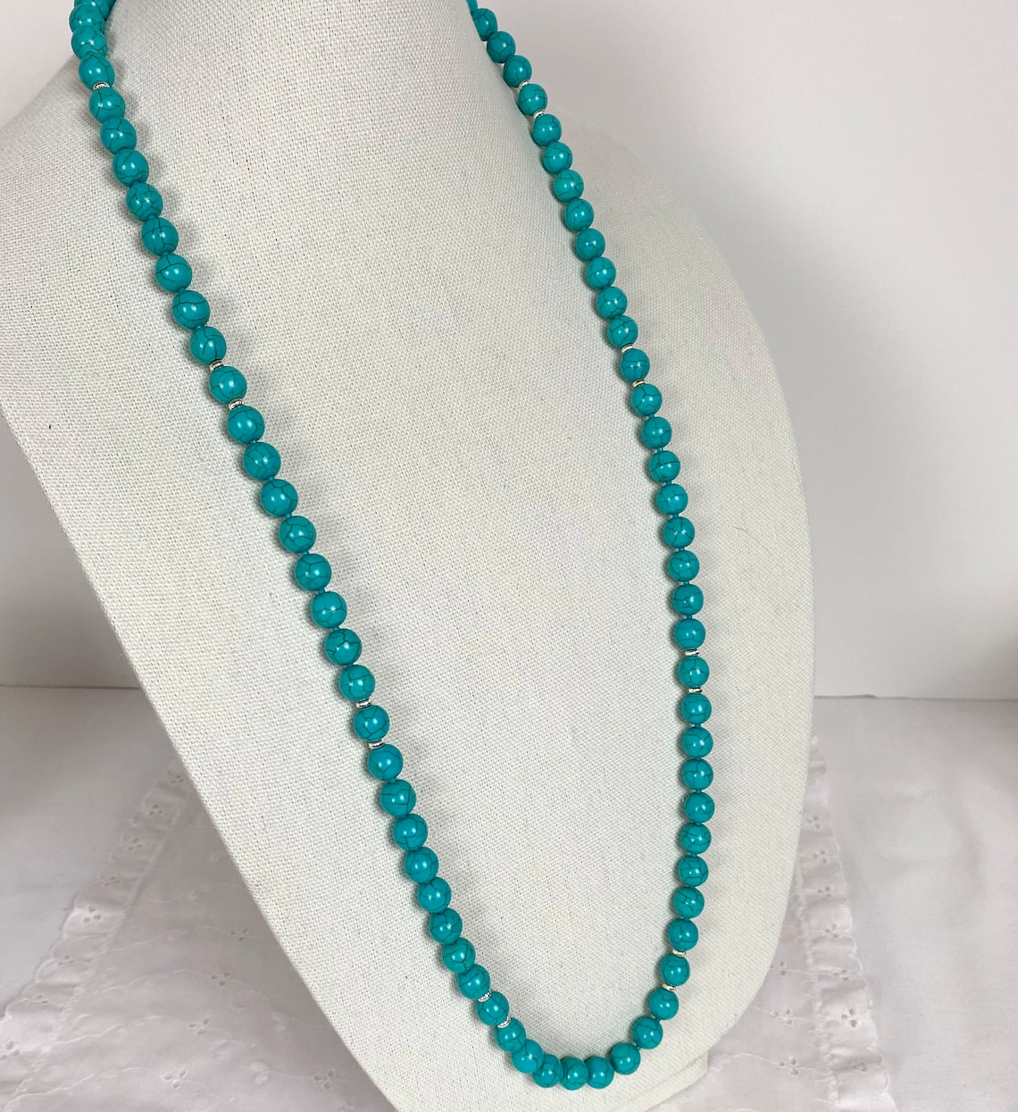Long Turquoise Necklace Silver Gemstone Bead Necklace Long - Etsy