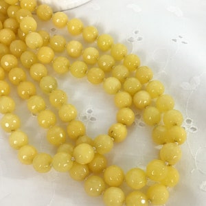 Yellow Jade Layered Necklace, Yellow Beaded Triple Strand Necklace ...