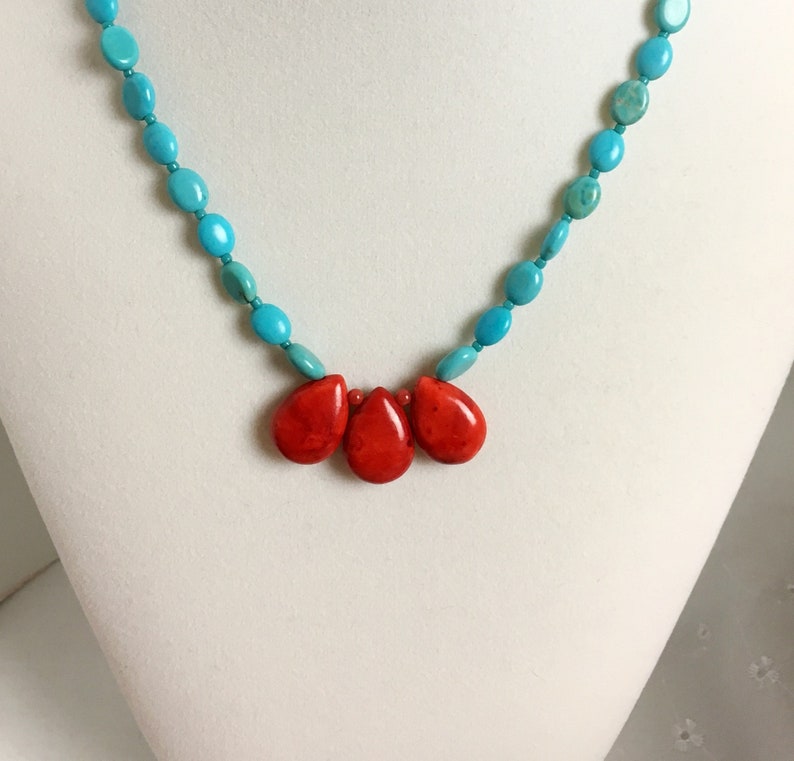 Turquoise and Red Necklace in Two Styles Red and Blue Summer | Etsy