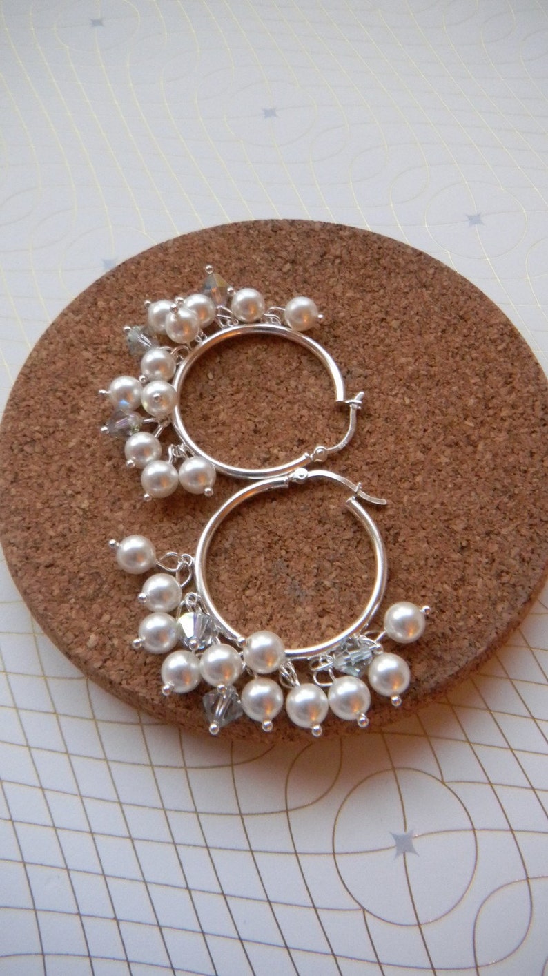 Pearl Hoop Earrings Sterling Silver Pearl Cluster Earrings - Etsy