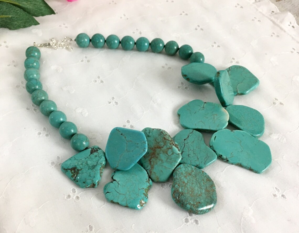 Turquoise Slab Necklace, Blue Green Stone Choker, Modern Contemporary ...