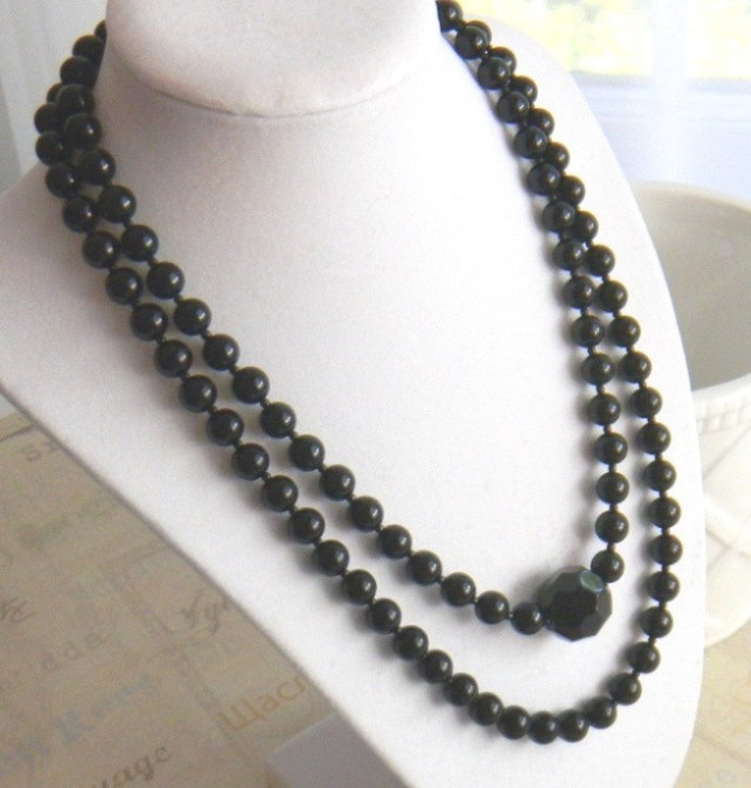 Black Pearl Necklace Multi Strand Ebony Onyx Midnight Charcoal Wedding ...