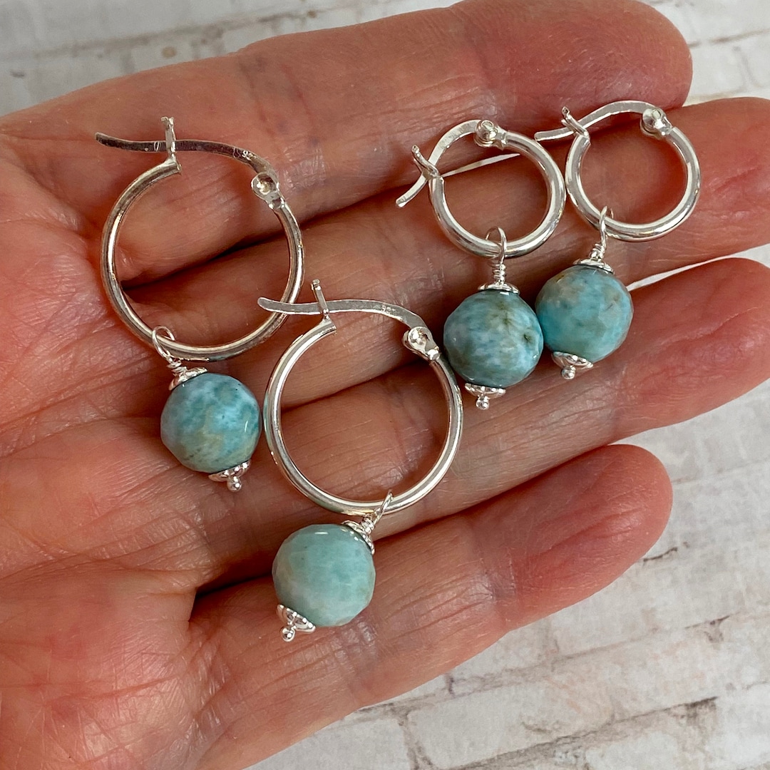 Larimar Hoop Dangle Earrings in Sterling Silver or Gold Filled - Etsy