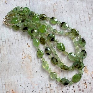Prehnite Necklace, Gemstone Beaded Necklace, Forest Green or Moss Green ...