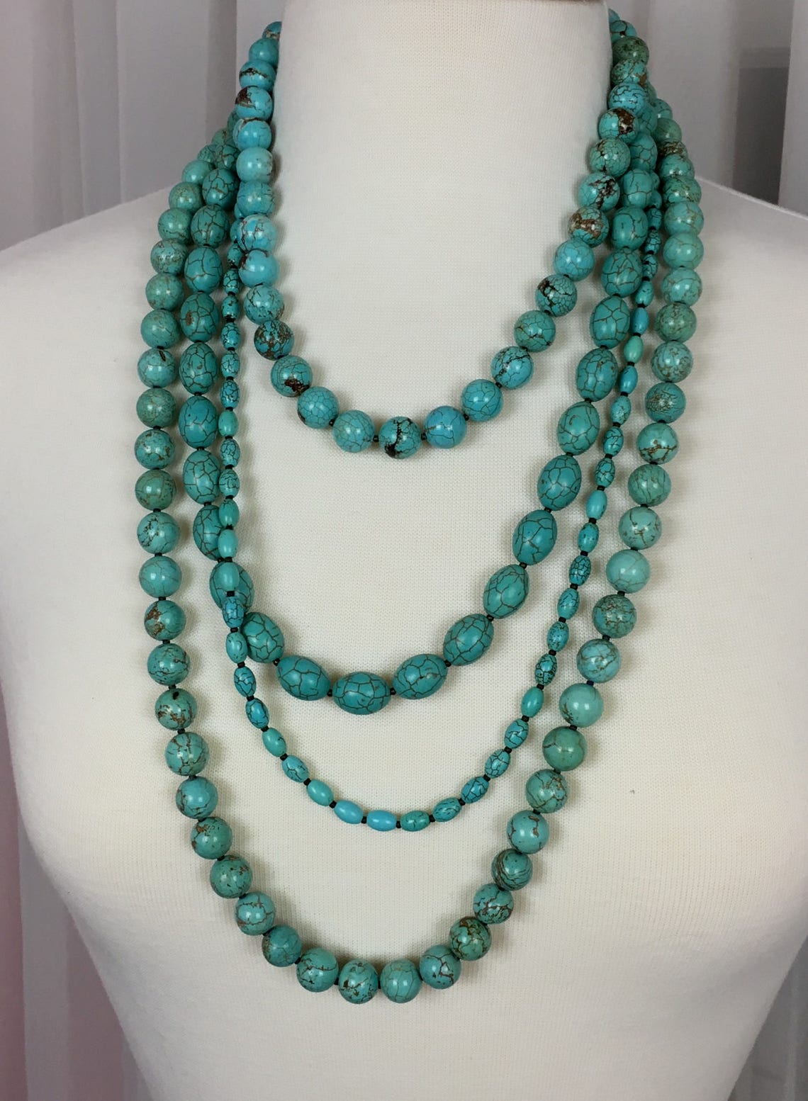 Long Multi Strand Turquoise Necklace Unique Designer - Etsy