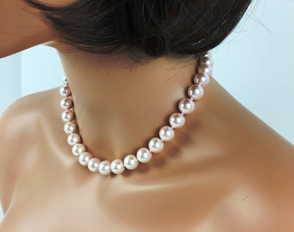Pink Pearl Wedding Necklace Single Strand Classic Pearl - Etsy