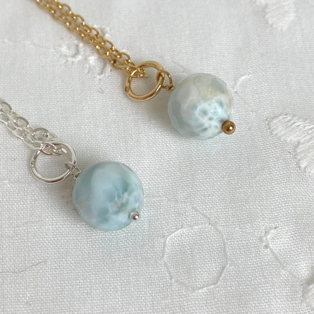Light Blue Crystal Necklace for Women, Genuine Larimar Gemstone ...