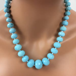 Powder Slate Blue Necklace, Beaded Graduated Necklace, Quartz Gemstone ...