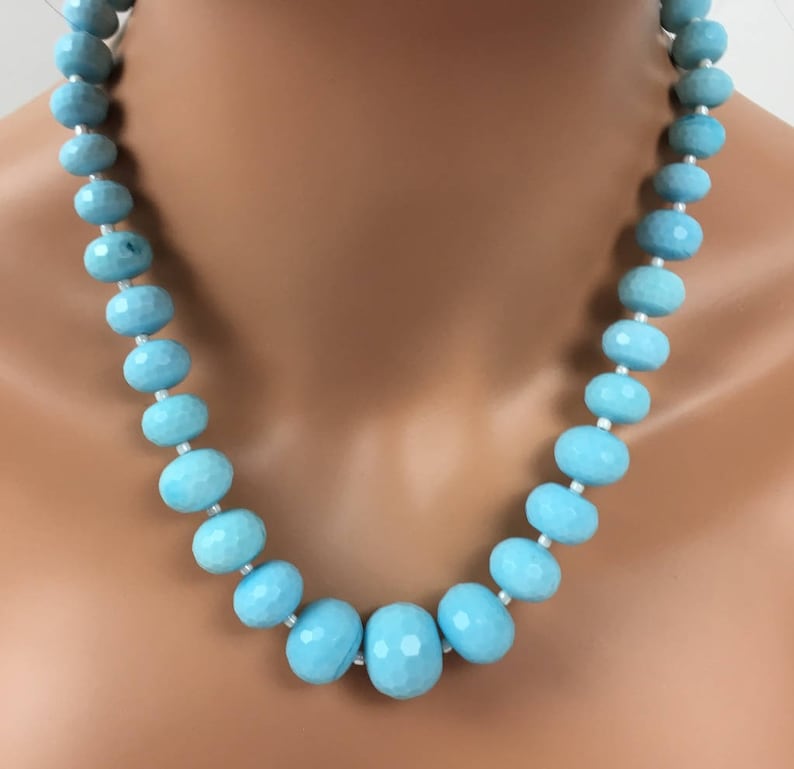 Powder Slate Blue Necklace Beaded Graduated Necklace Quartz - Etsy