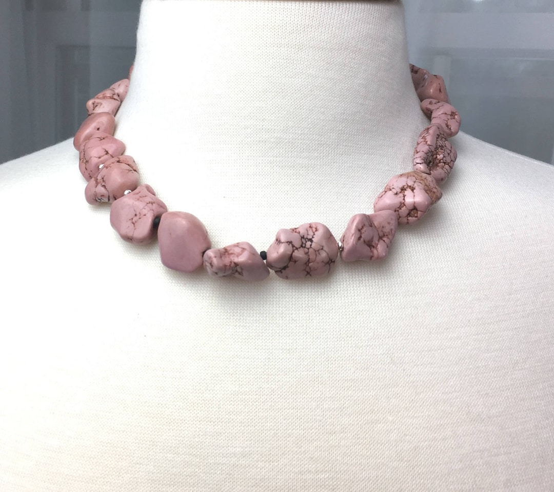 Chunky Pink Turquoise Necklace, Pink Magnesite Necklace, Womens Fashion ...