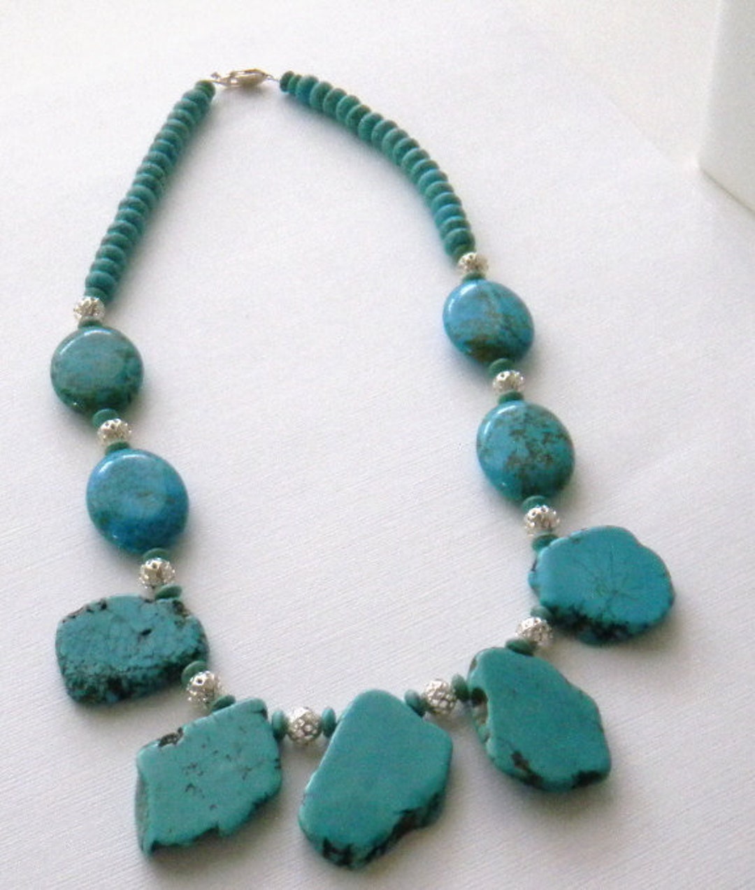 Chunky Turquoise Slab Statement Necklace, Blue Gemstone Slice Necklace ...